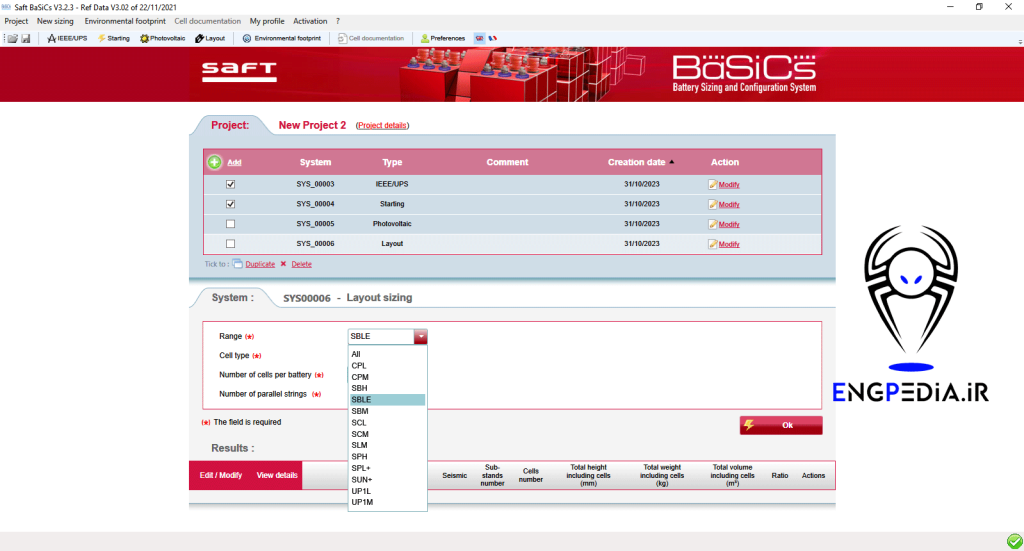 نرم افزار Saft BaSiCs 2024 باتری سایزینگ - دانشنامه تخصصی مهندسی ایران